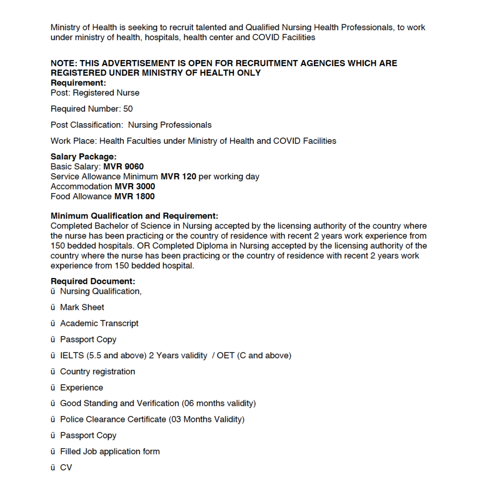 Hiring Nurses for Maldives - The Manpower